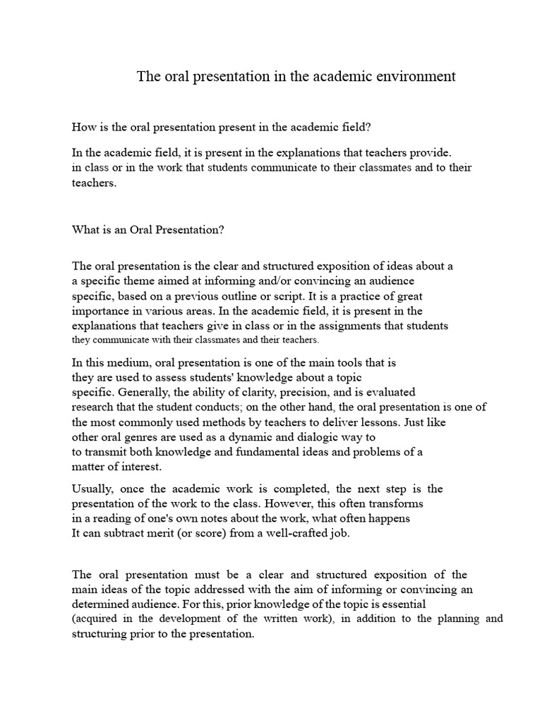 Importance of Oral Presentations in Academia | PDF | Public Speaking ...