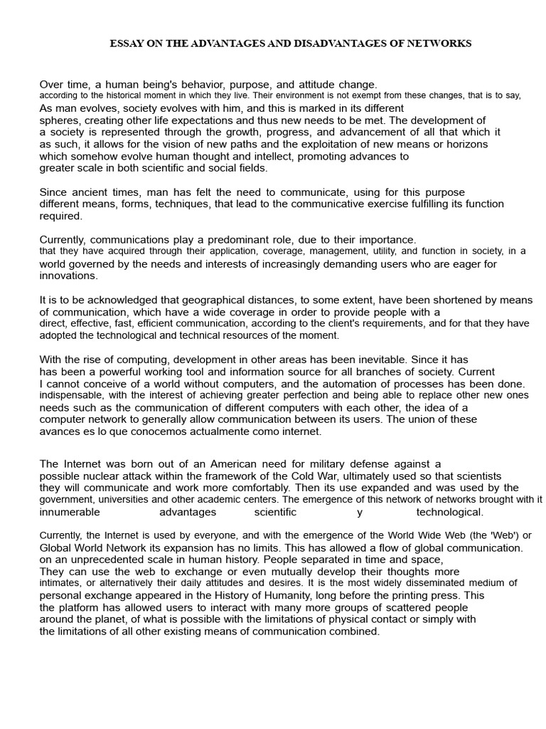 Essay On The Advantages and Disadvantages of Networks | PDF | Internet ...