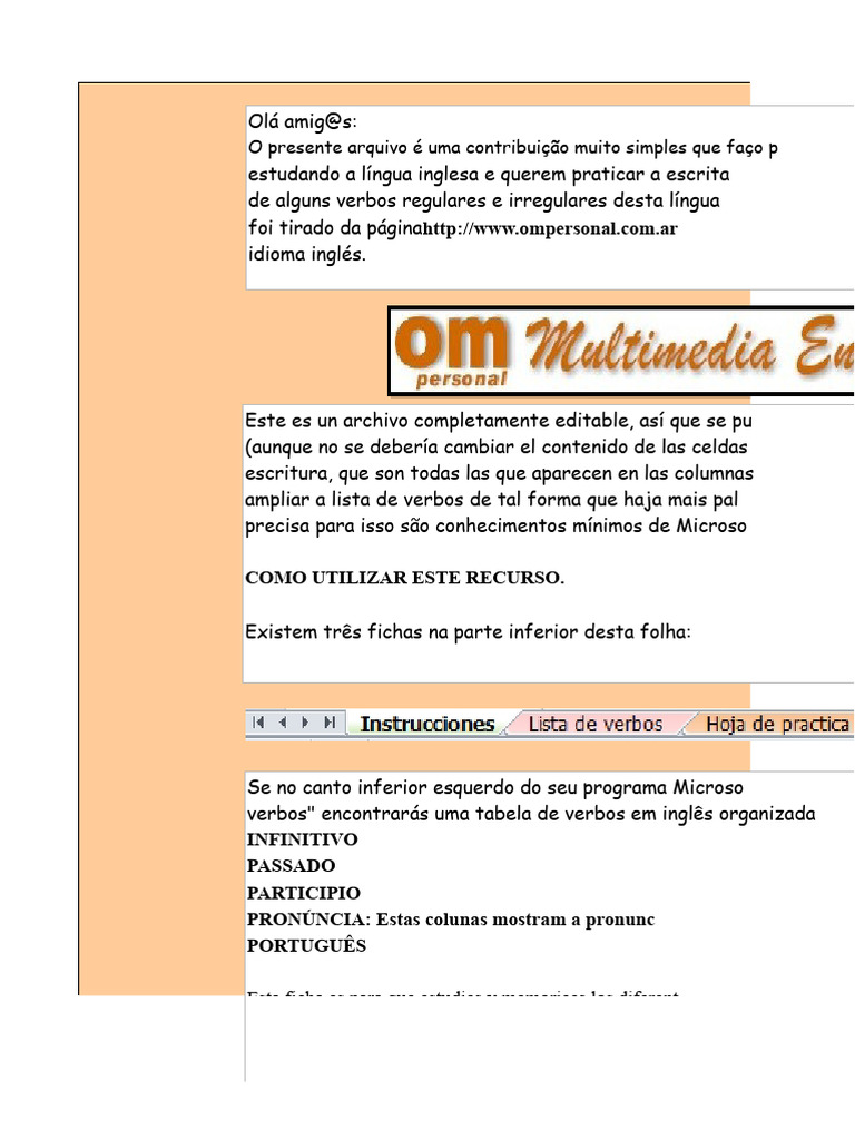 Lista de Verbos em Inglês para Praticar | PDF | Microsoft Excel ...