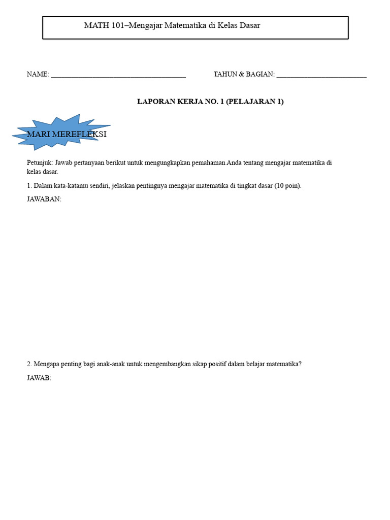 LEMBAR KERJA MATEMATIKA 101 1-3 | PDF