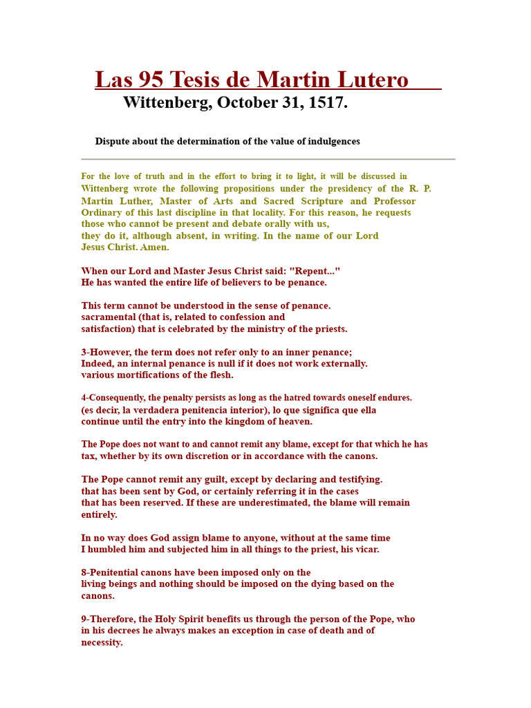 The 95 Theses of Martin Luther | PDF | Indulgence | Penance