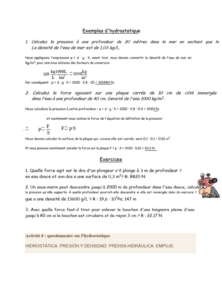 Exemples et calculs d'hydrostatique | PDF | Pression
