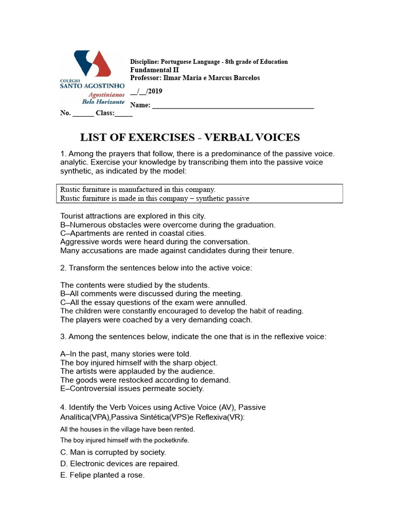 Exercise List - Verb Voices | PDF | Linguistics