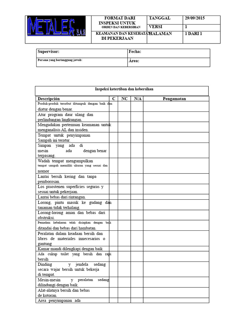 FORMAT_INSPEKSI_UNTUK_PERINTAH_DAN_KEBERSIHAN (1).odt | PDF