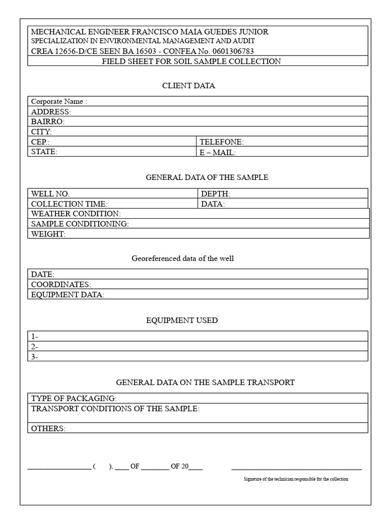 Soil Sample Collection Field Sheet | PDF
