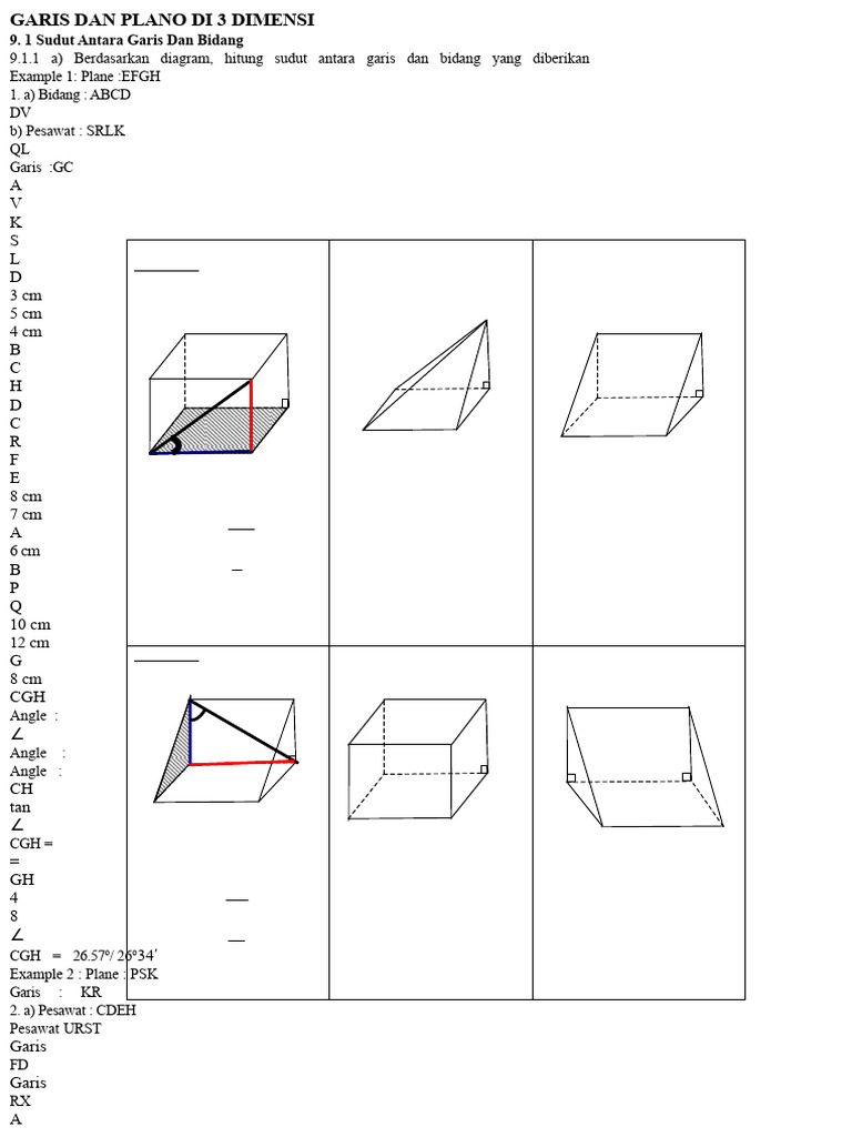 Sudut Garis dan Bidang 3D dalam Geometri | PDF