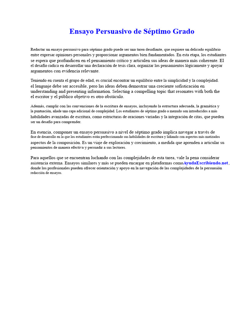 Ensayo Persuasivo de Séptimo Grado | PDF | Ensayos | Tuberculosis
