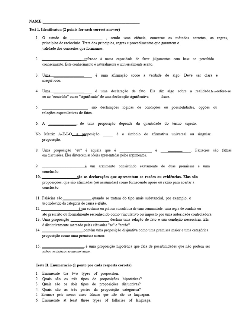 Teste de Lógica e Proposições | PDF | Argumento | Raciocínio dedutivo
