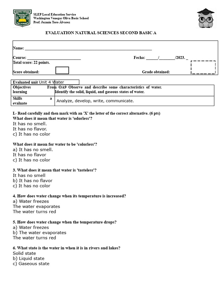 Natural Sciences Evaluation: Water States | PDF