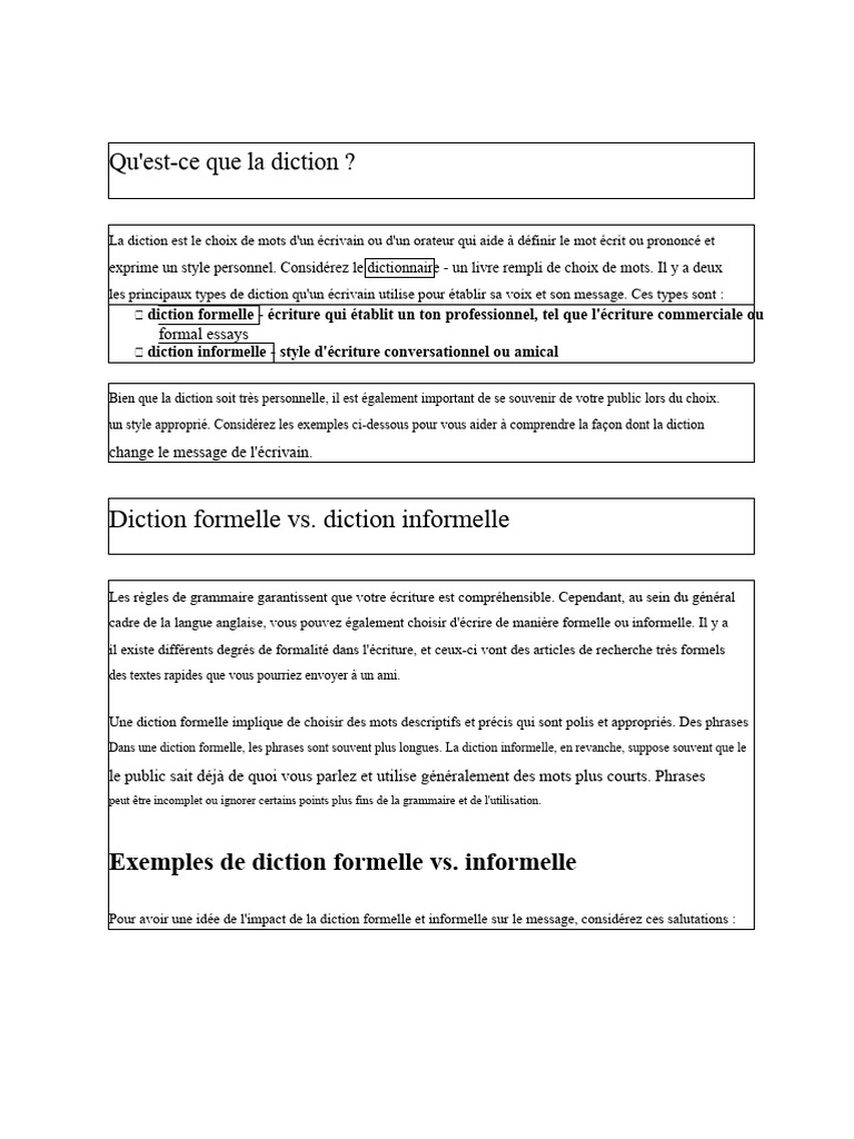 Comprendre la Diction : Formelle vs Informelle | PDF | Jargon | Les ...