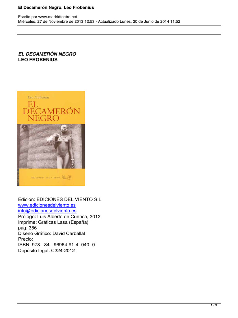 El Decameron Negro Leo Frobnius | PDF | Escritura