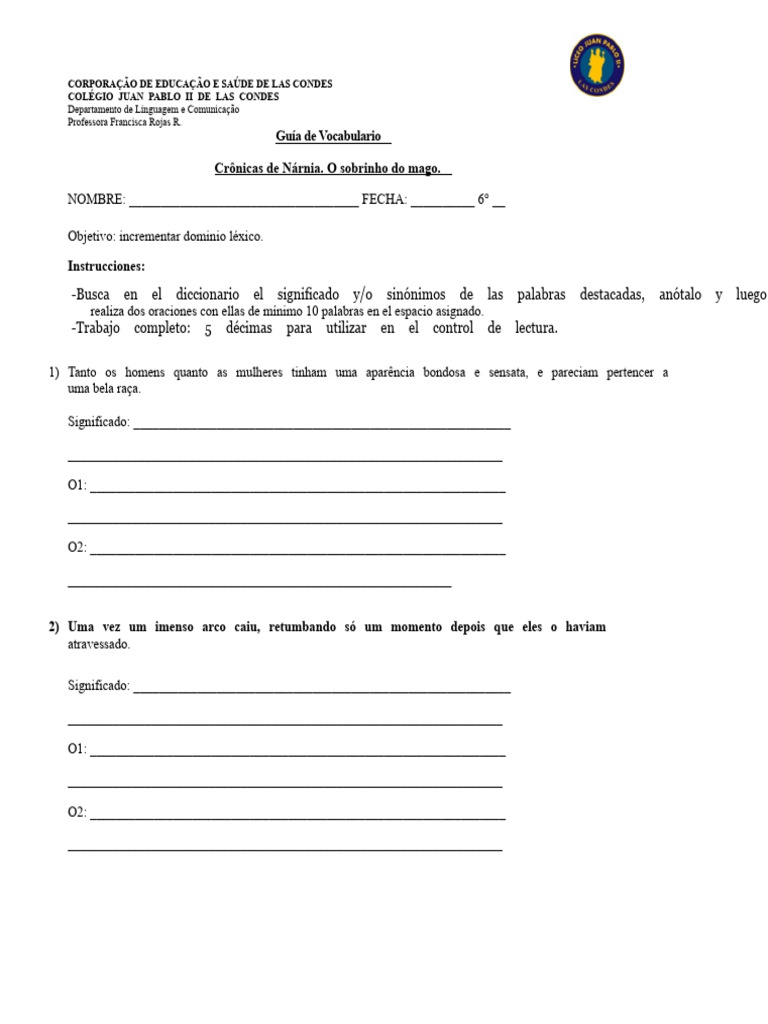 Guía de Vocabulario: Crónicas de Nárnia | PDF | Las cronicas de Narnia