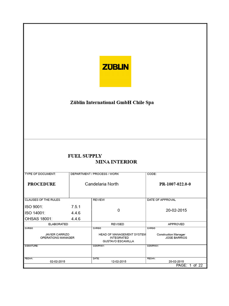 Internal Mine Fuel Supply Procedure | PDF | Regulatory Compliance ...