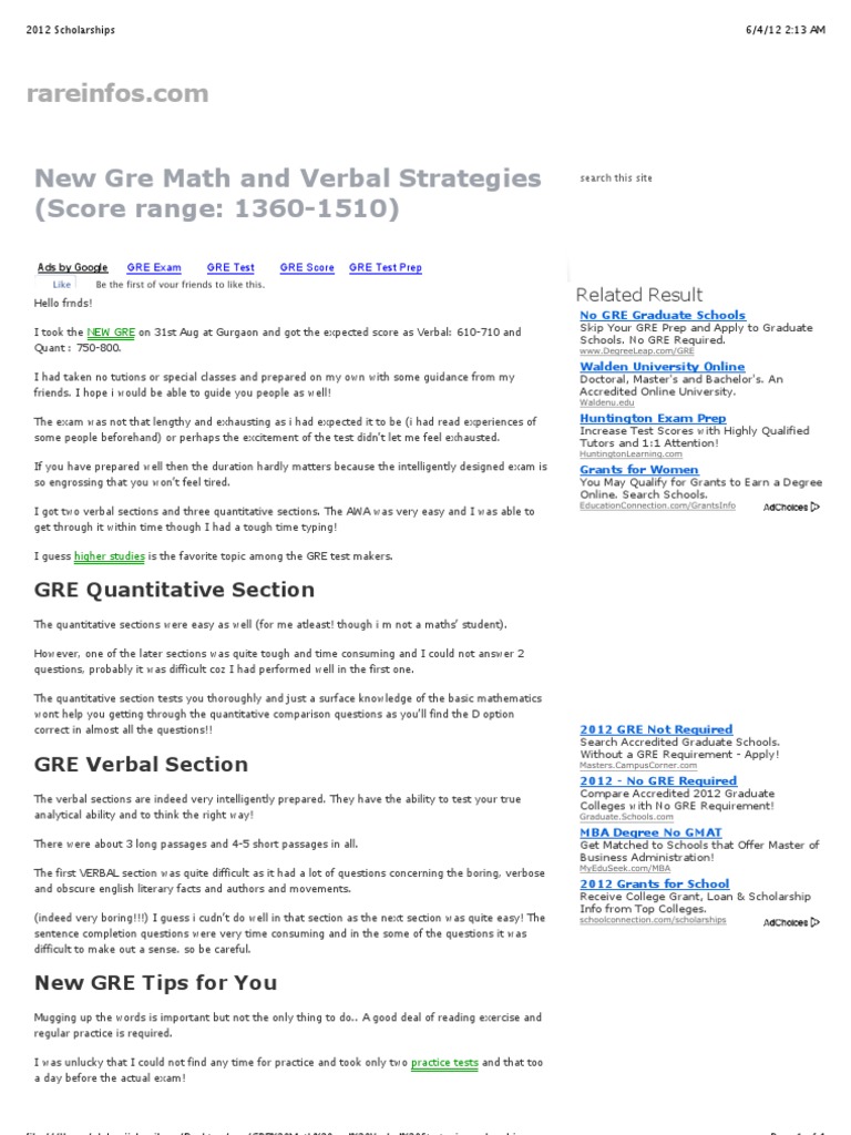 GRE Math and Verbal Strategies | PDF | Graduate Record Examinations ...