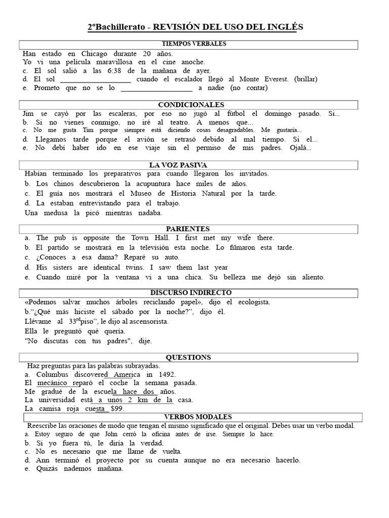 Revisión de Tiempos Verbales en Inglés | PDF | Lingüística | Gramática