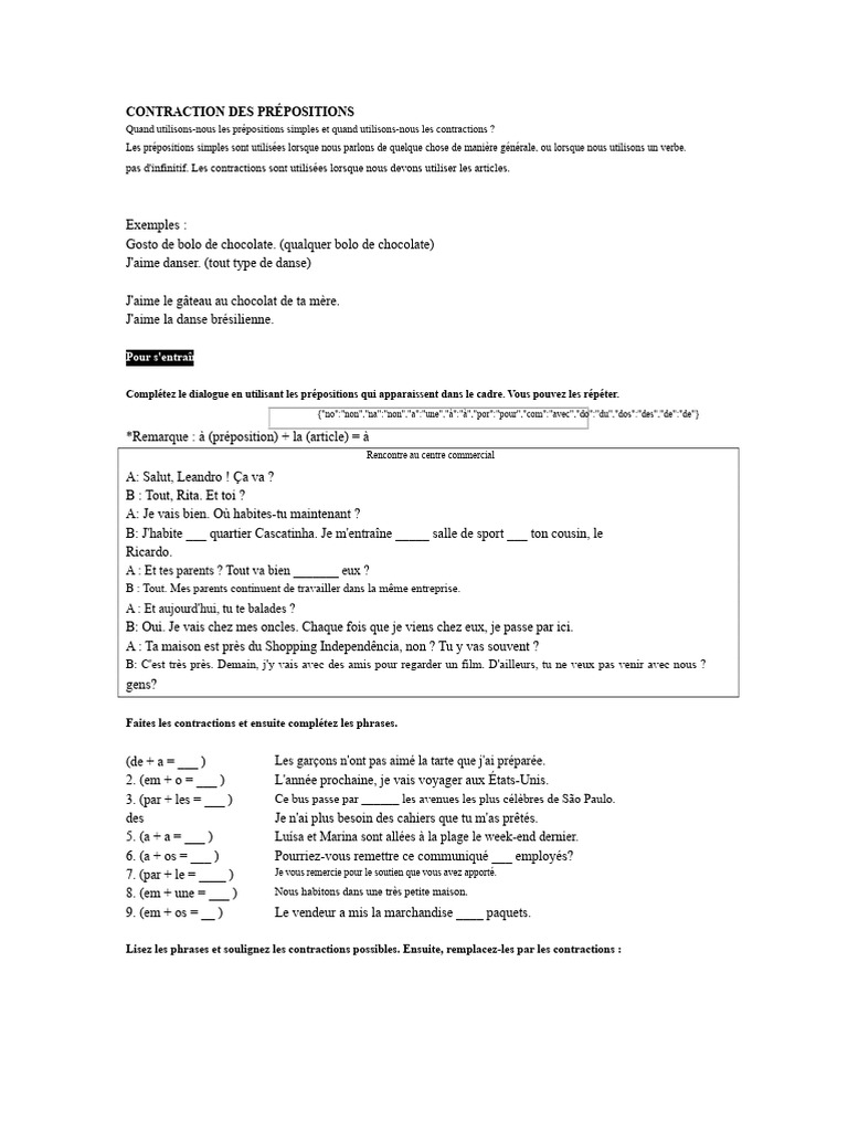 Utilisation des prépositions et contractions | PDF | Mécanique du ...