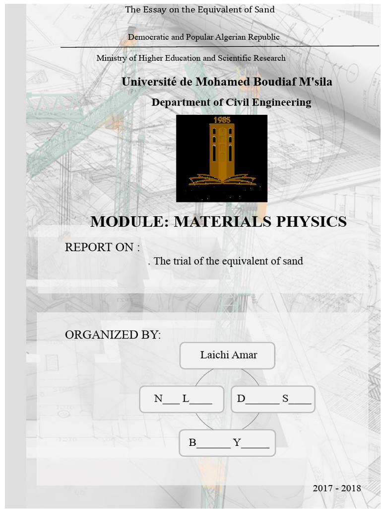 TP The Test of Sand Equivalent 1st Master Materials | PDF | Sand | Clay