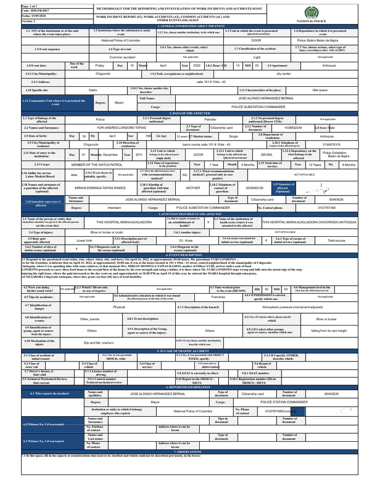 1dh-Fr-0017 Work Incident Report (It) Work Accidents ... | PDF ...