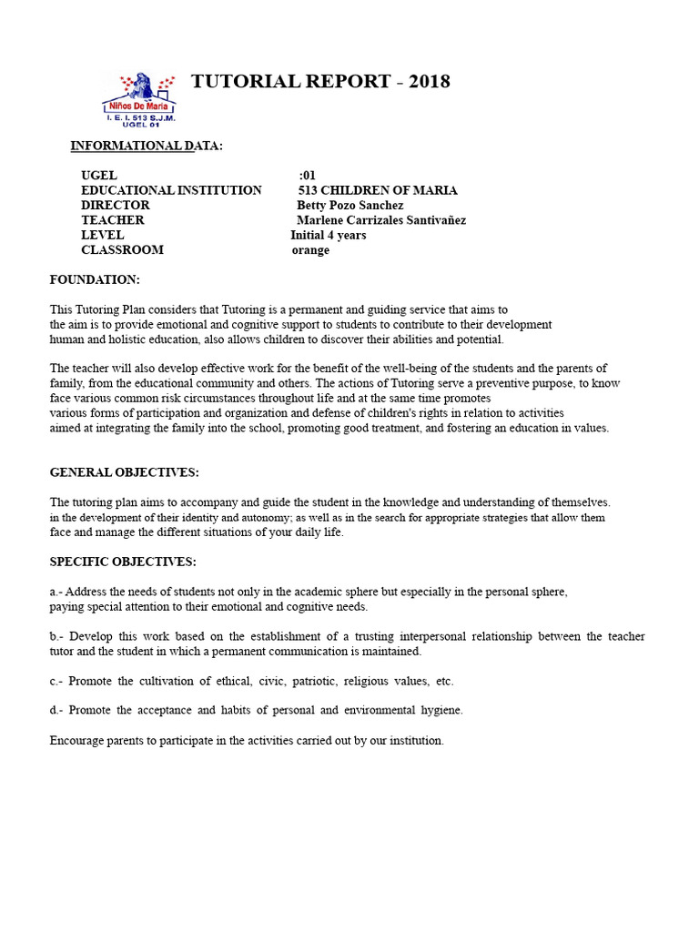 Final Tutoring Report 2018 | PDF | Teachers | Psychology