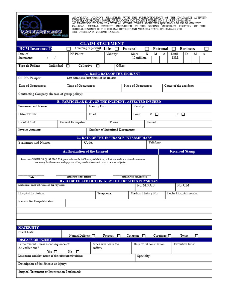 Qualitas Insurance - Claim Statement | PDF | Insurance | Surgery