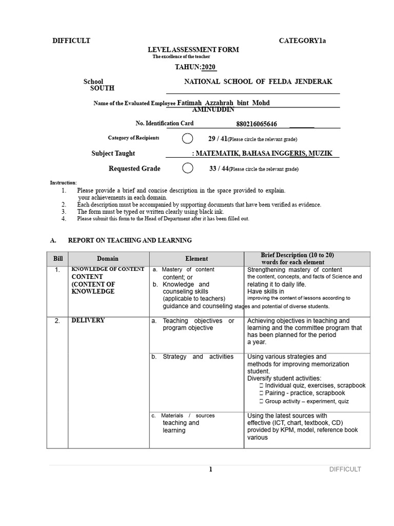 Teacher Excellence Assessment Level DG44 | PDF | Teachers | Intelligence
