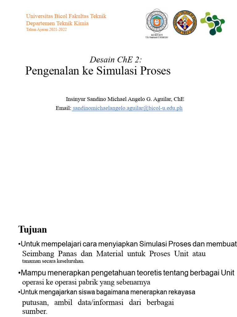 Simulasi Proses Teknik Kimia Bicol | PDF