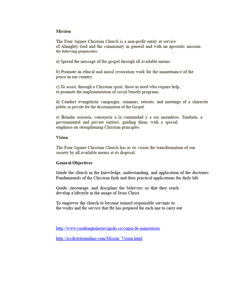 Mission and Vision Four Square Church | PDF
