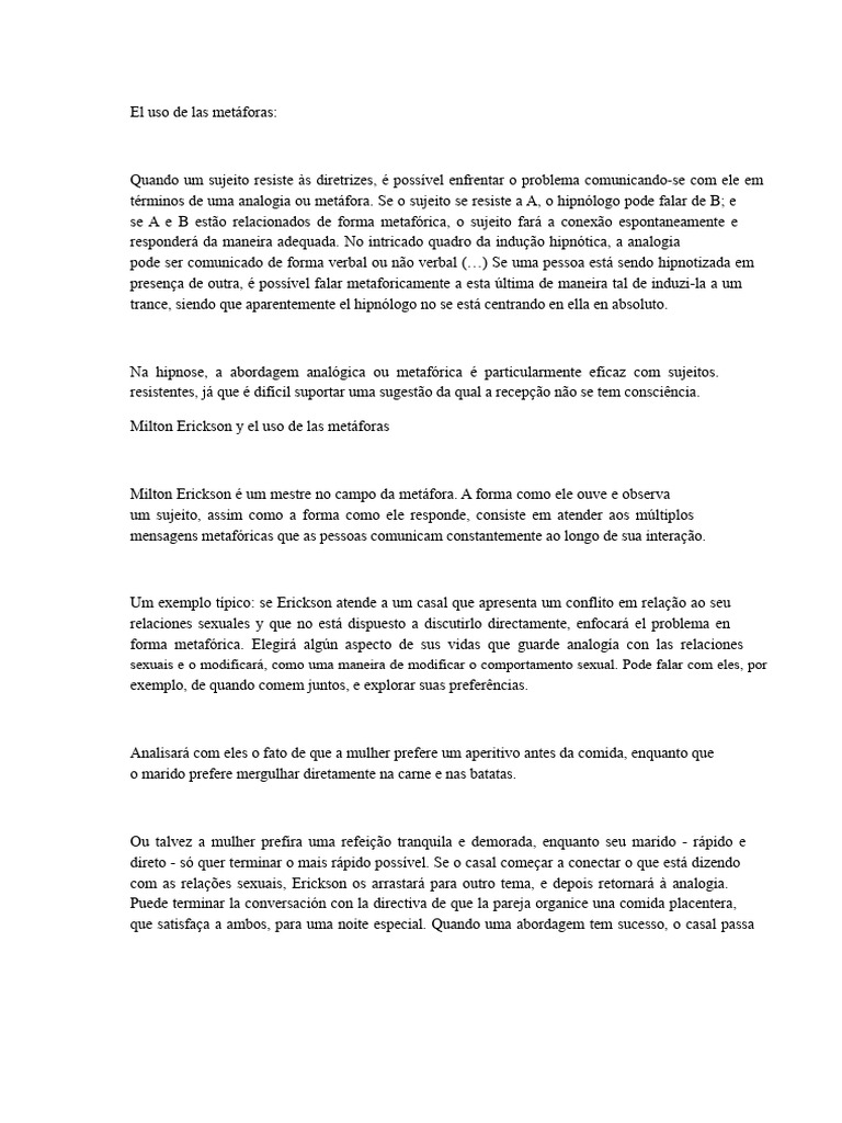 Metáforas na Hipnose de Milton Erickson | PDF | Hipnose