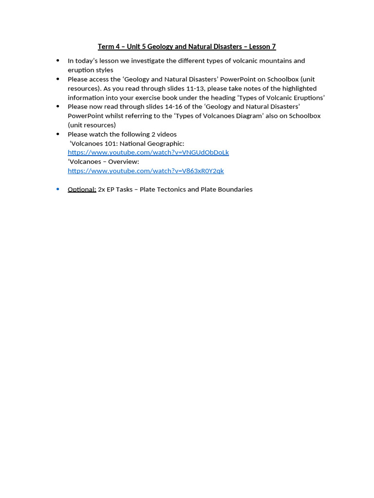 Term 4 - Unit 5 Geology and Natural Disasters - Lesson 7 | PDF