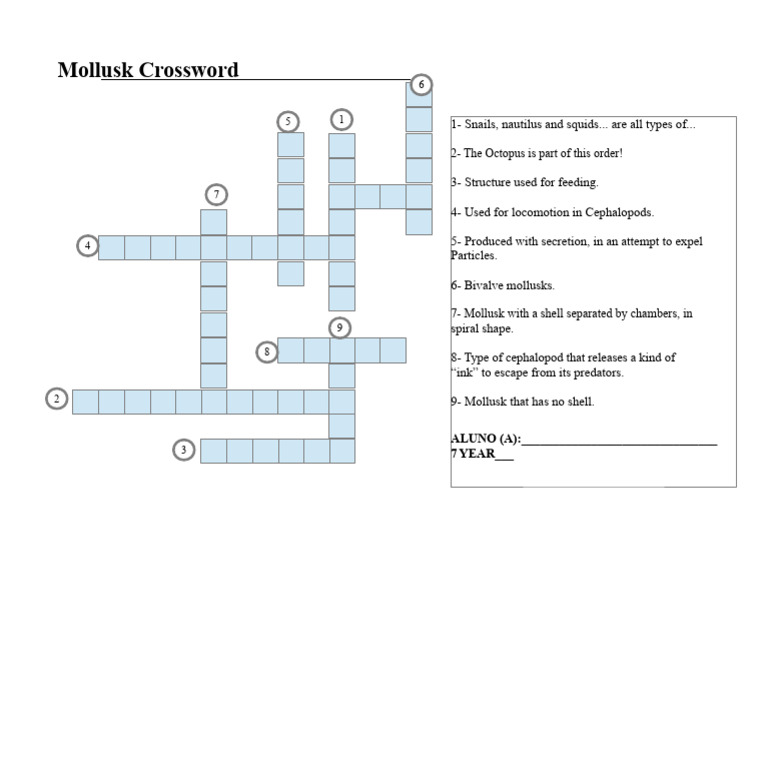 Crossword Mollusks 7th Year | PDF