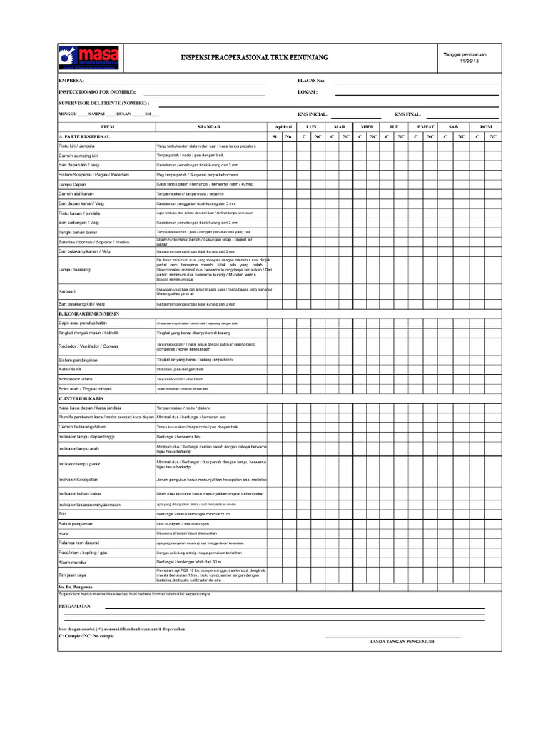 Inspeksi Praoperasional Truk Stek | PDF