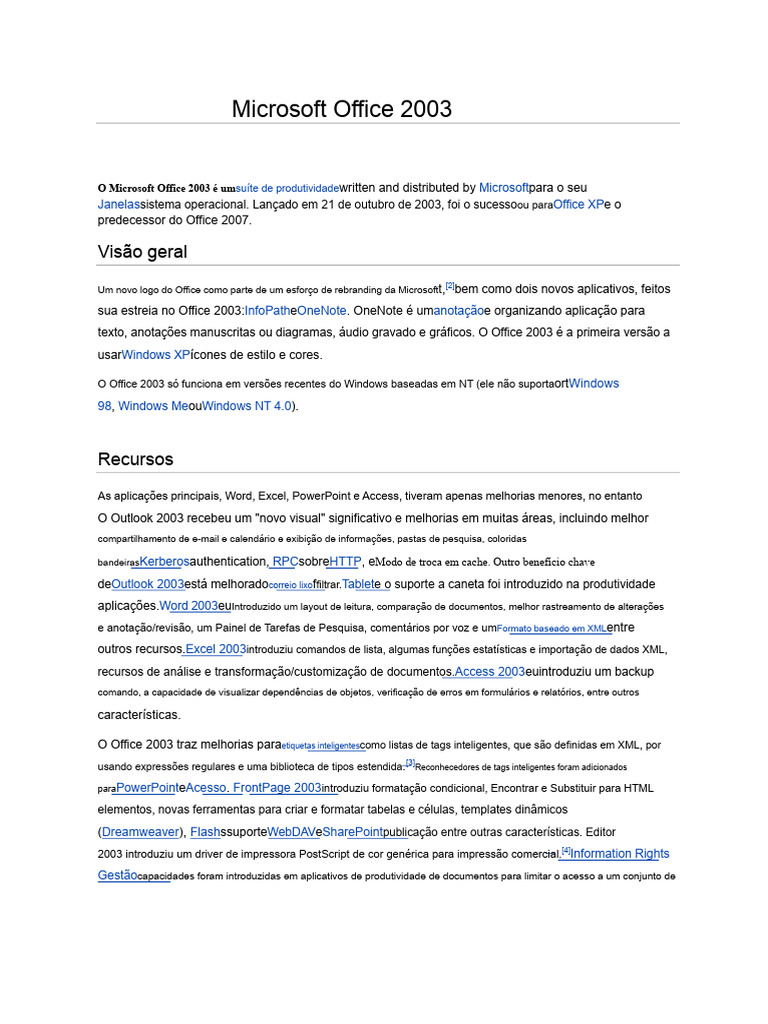 Microsoft Office 2003 | PDF | Microsoft Office | Famílias de sistemas ...
