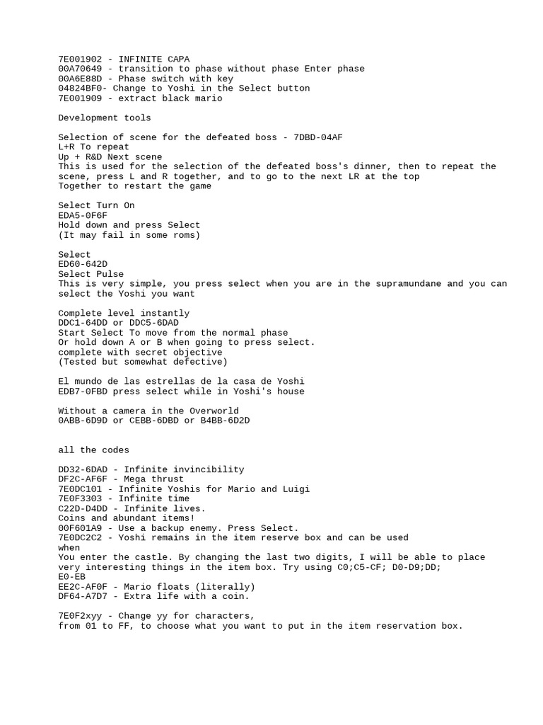 Super Mario Infinite Codes Guide | PDF | Mario | Nintendo