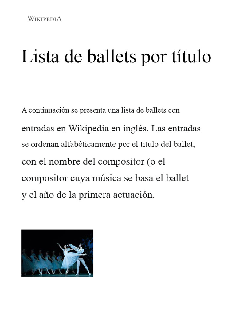 Lista de ballets por título en Wikipedia | PDF | Ballet | Compositores ...