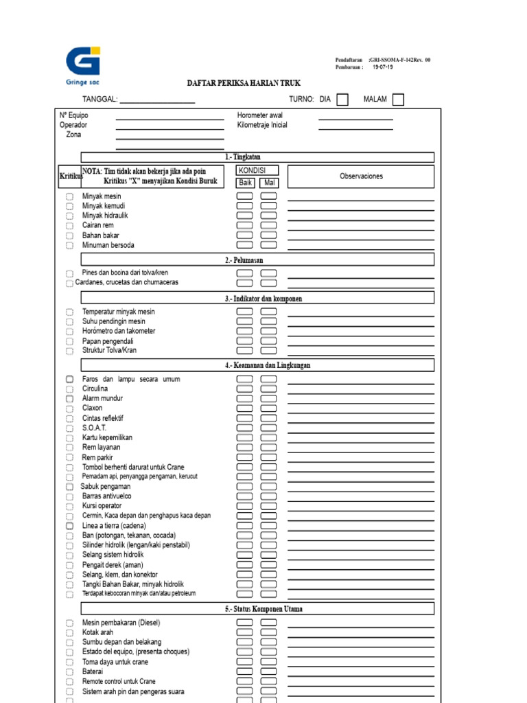 Daftar Periksa Truk | PDF