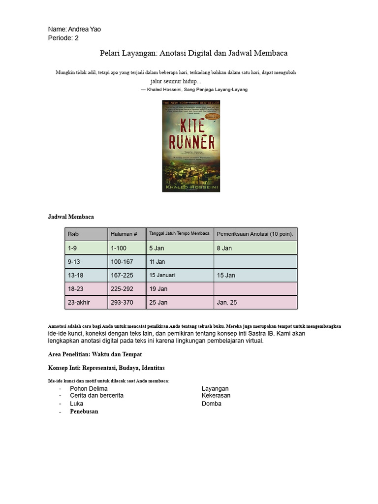 Danrea Yao-Salinan Dari Catatan Digital The Kite Runner Sumber Daya | PDF