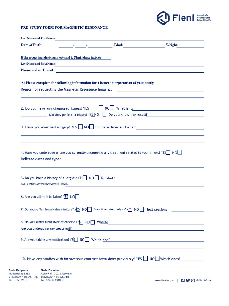 RM Form 2020 | PDF | Magnetic Resonance Imaging | Allergy