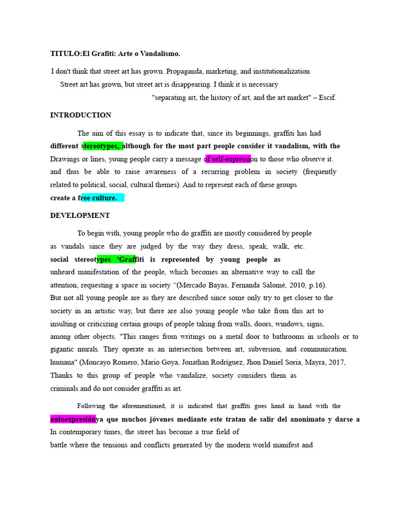 Argumentative Essay.. Group 4 | PDF | Graffiti | Street Art