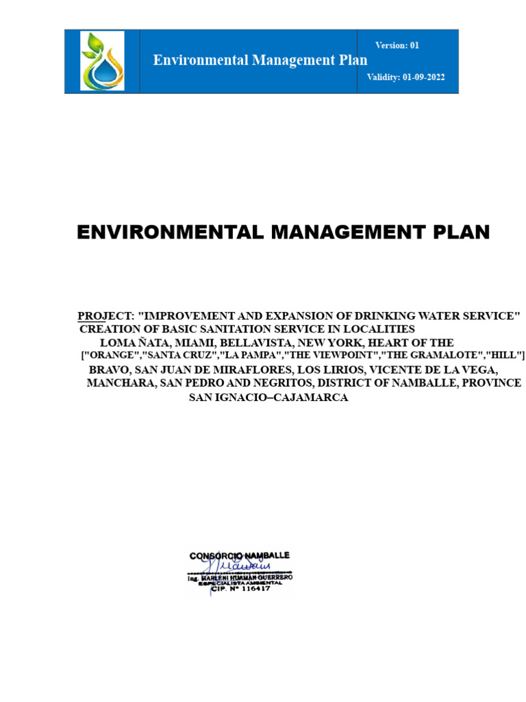 Environmental Management Plan for Water Project | PDF | Waste | Soil