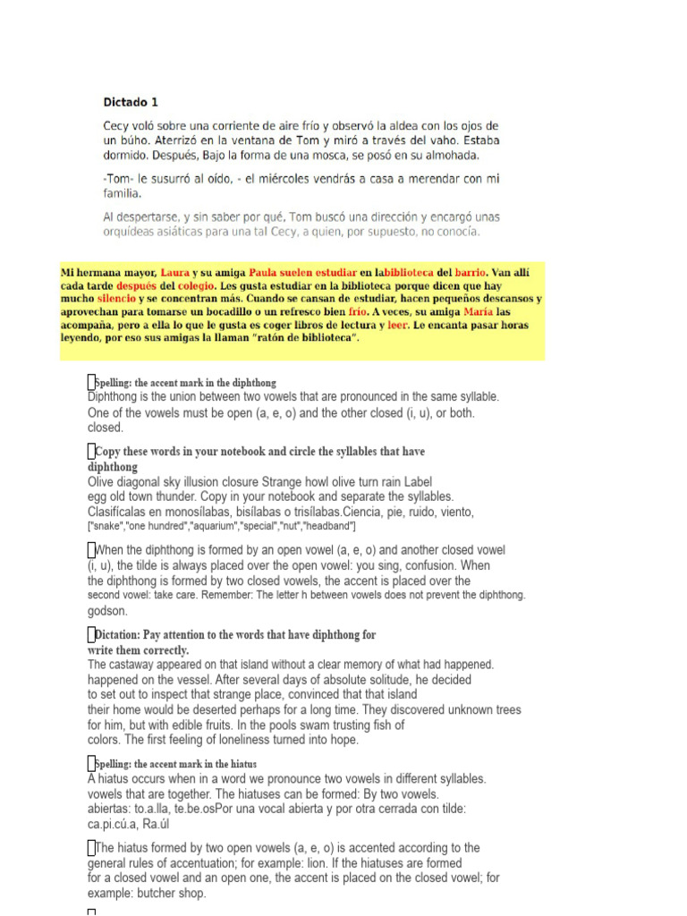 Dictation Hiatus and Diphthong | PDF