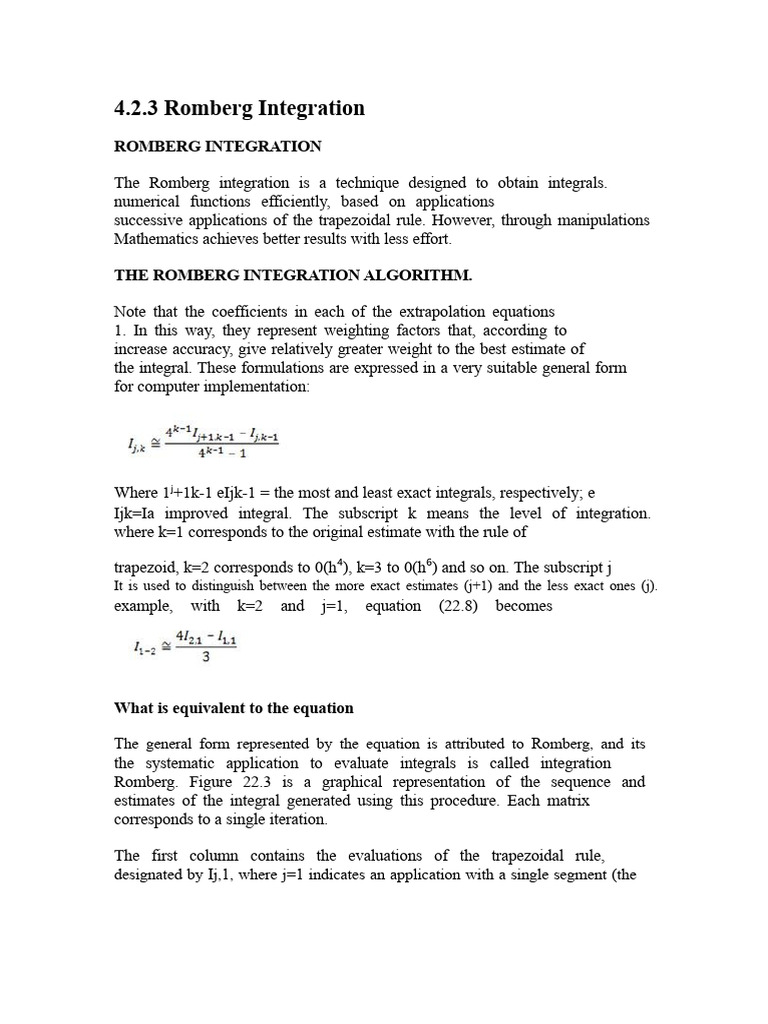 4.2.3. Romberg Integration | PDF | Integral | Equations