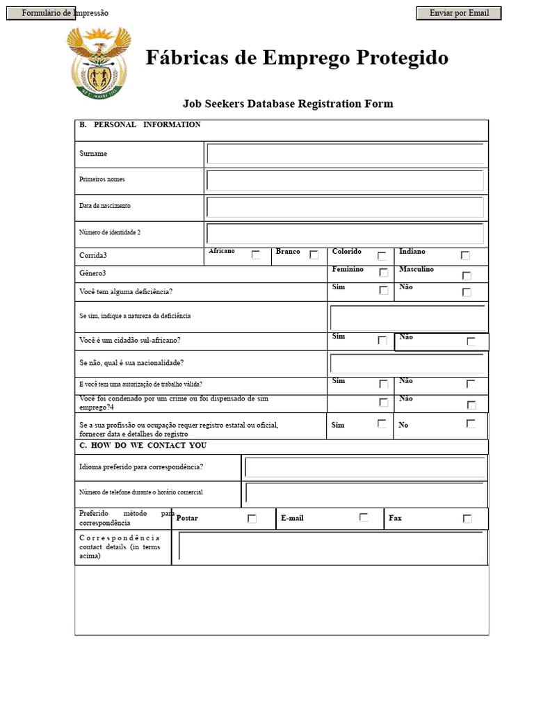 Formulário de Registro para Banco de Dados de Candidatos a Emprego | PDF