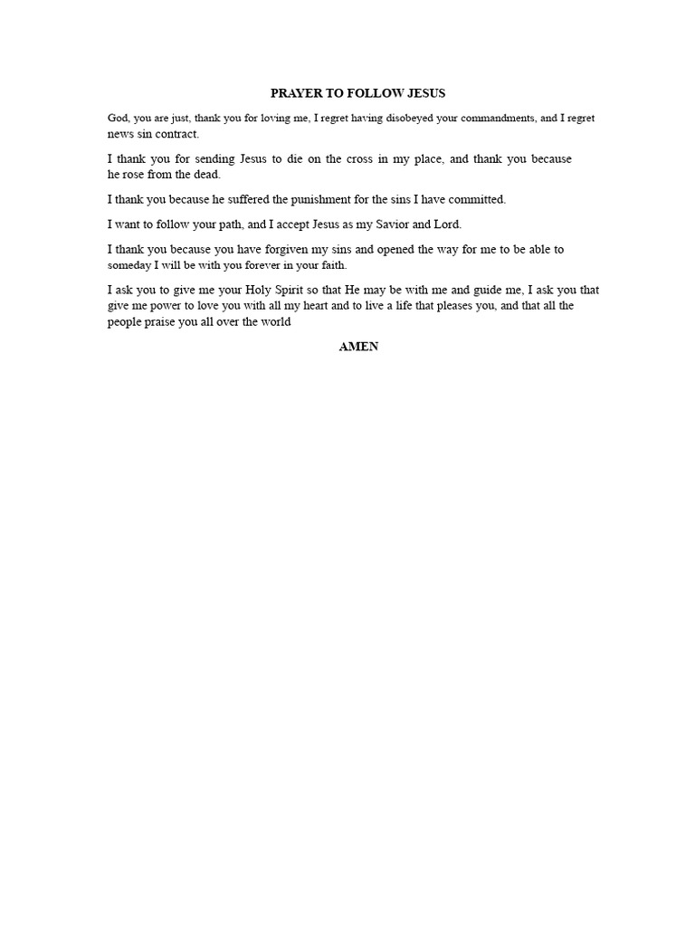 Prayer To Follow Jesus | PDF