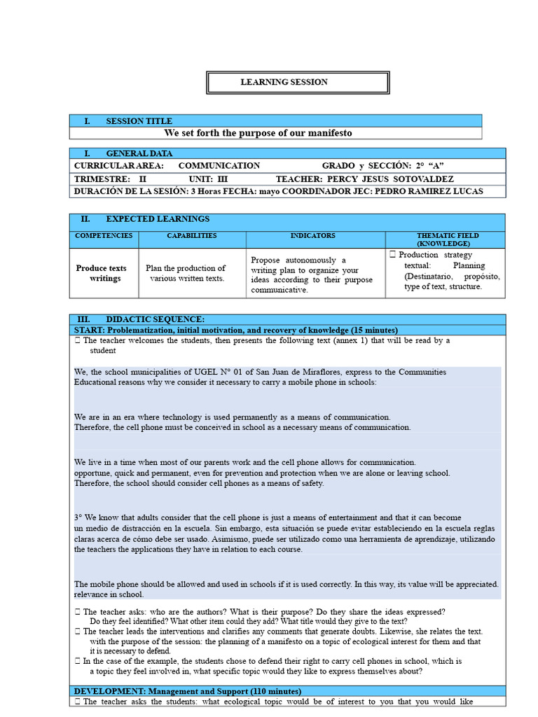 Planning a Student Manifesto Session | PDF | Communication | Cognition