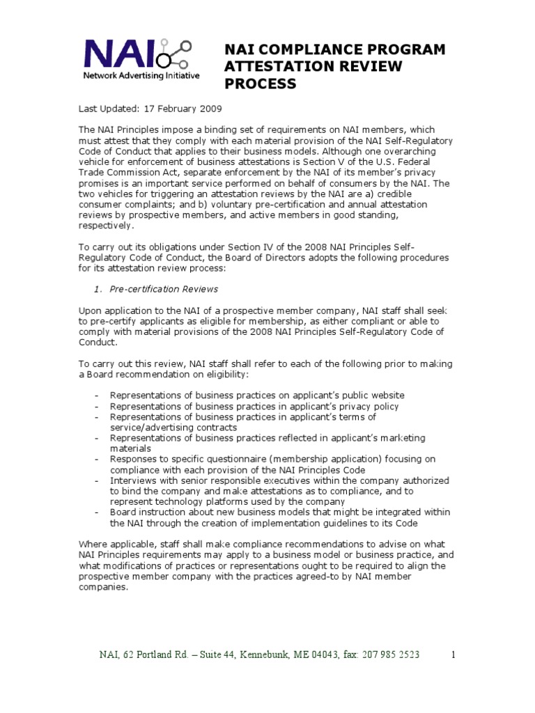 NAI Compliance Attestation Process Guide | PDF | Career & Growth