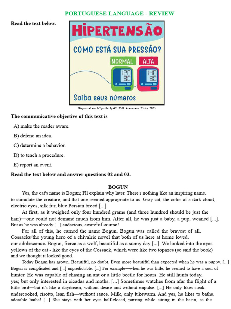 Activity Review Assessment Portuguese Language | PDF | Healthy Diet ...
