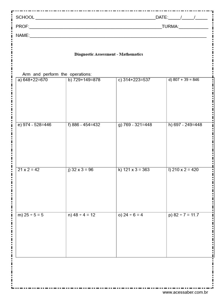 Diagnostic Evaluation of Mathematics 5th Grade Answers | PDF | Chess ...