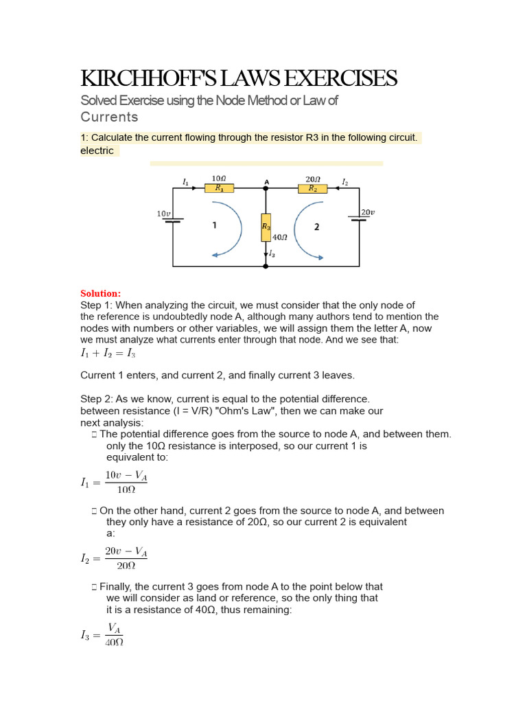 Kirchhoff's Laws Exercises | PDF | Resistor | Electrical Network