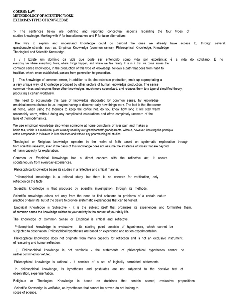 Exercises - The Types of Knowledge | PDF | Knowledge | Methodology