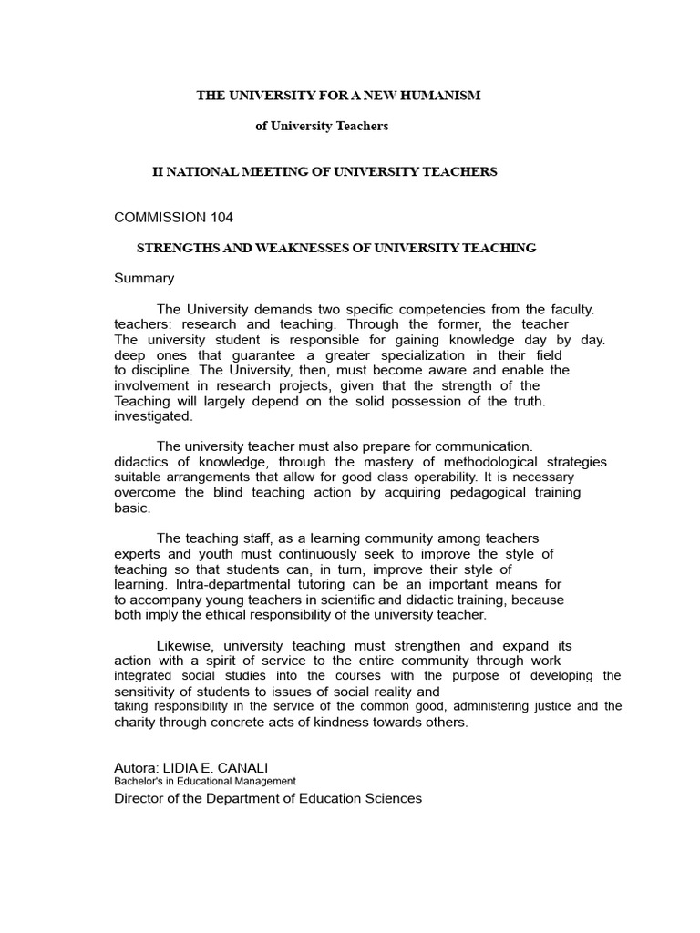 Strengths and Weaknesses of University Teaching | PDF | Teachers ...